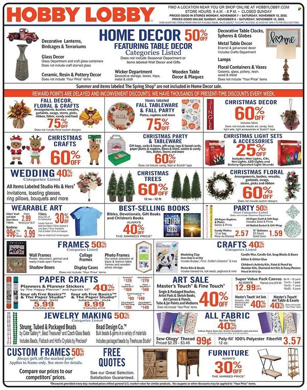 Hobby Lobby Weekly Ad Flyer Specials November 6 to November 12, 2022