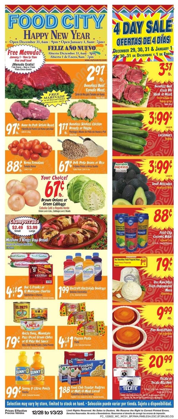 Food City (AZ) Weekly Ad Flyer Specials December 28 to January 3, 2023